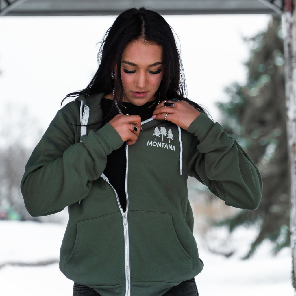 Montana Three Tree Unisex Zip Hoodie - Military Green - Discontinued ...