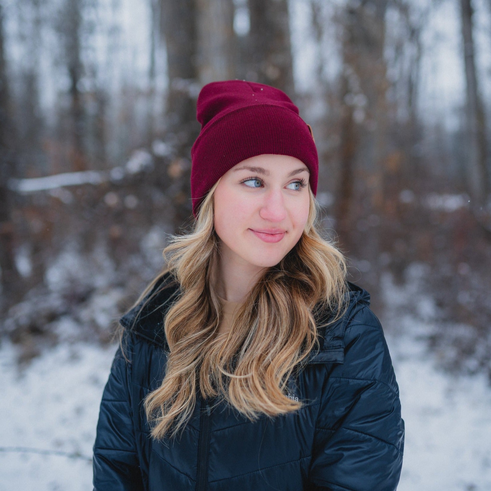 Three Tree Foldover Beanie - Burgundy | The Montana Scene