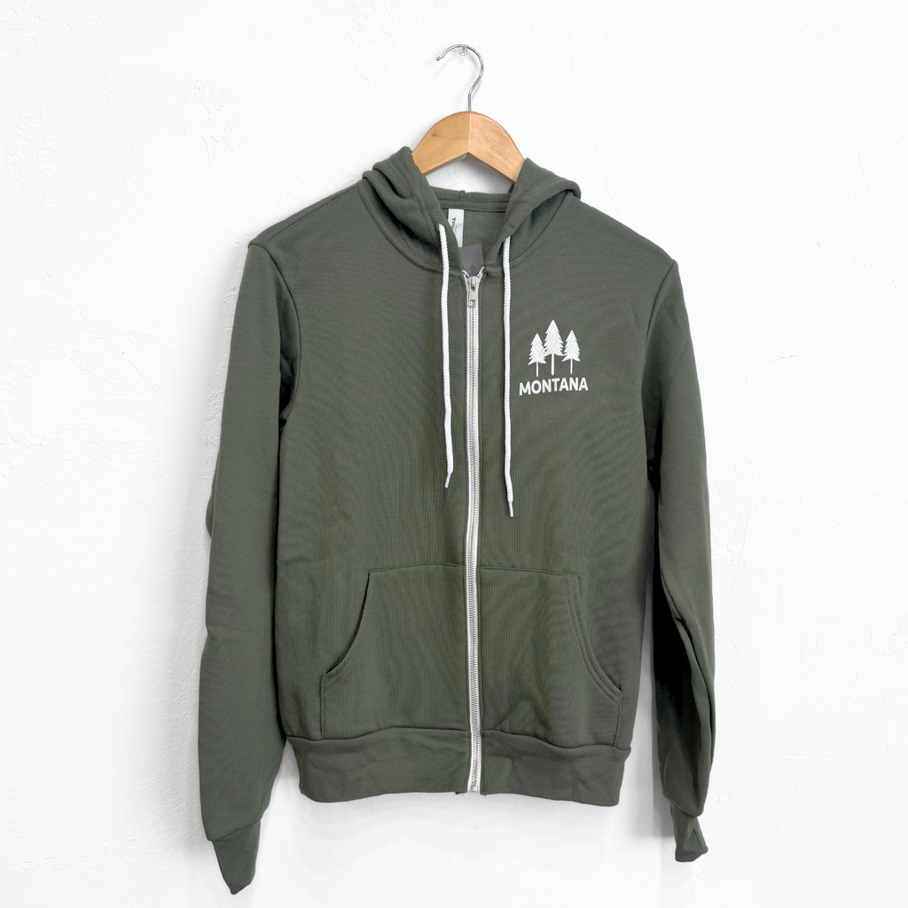 Montana Three Tree Unisex Zip Hoodie - Military Green - Discontinued ...
