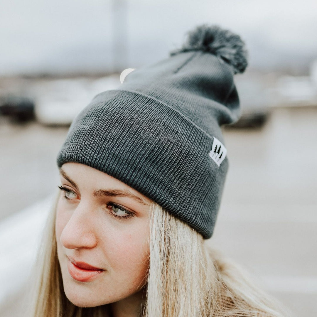 Three Tree Foldover Pom Beanie - Steel | The Montana Scene